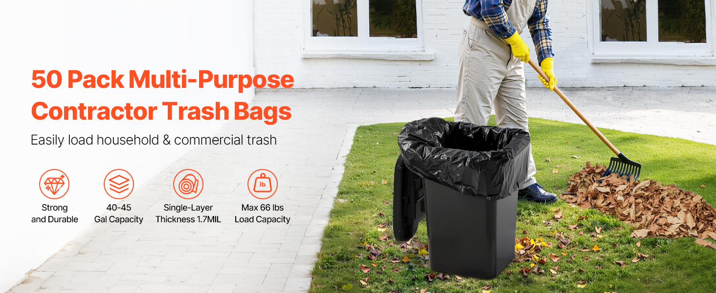 VEVOR Contractor Trash Bags, 40-45 Gallon Heavy Duty Contractor Trash ...