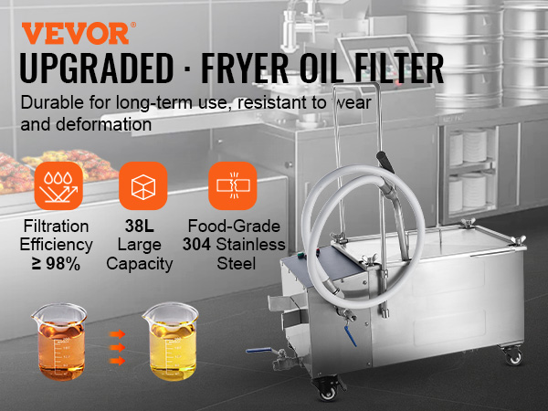 VEVOR Mobile Fryer Filter, 38L Oil Tank Capacity, Oil Filtration System ...