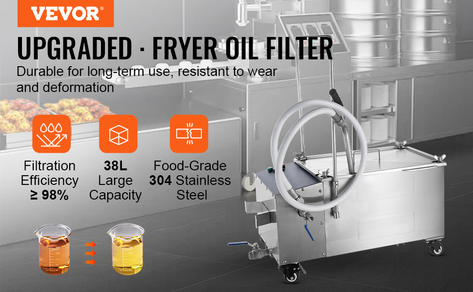VEVOR Mobile Fryer Filter, 38L Oil Tank Capacity, Oil Filtration System ...
