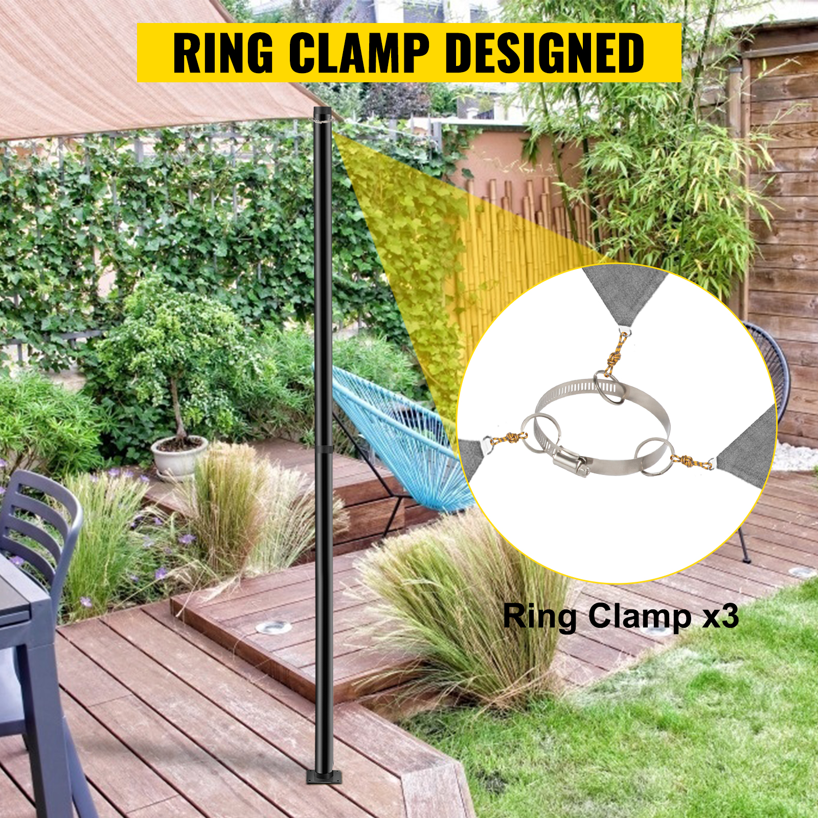 VEVOR Sun Shade Post, 85" Shade Sail Post, 3" Diameter Sail Pole, Steel ...