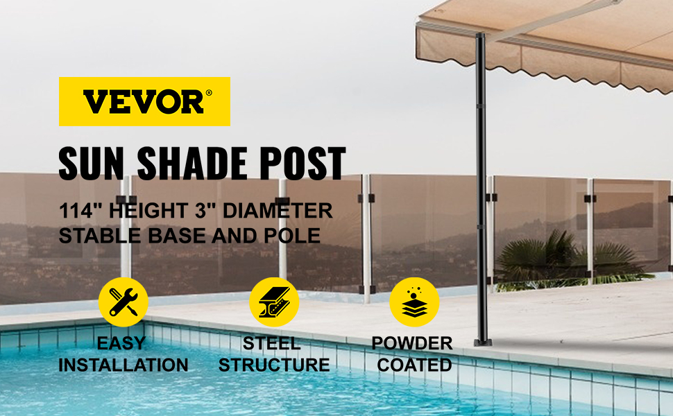 VEVOR Sun Shade Post, 114" Shade Sail Post, 3" Diameter Sail Pole ...