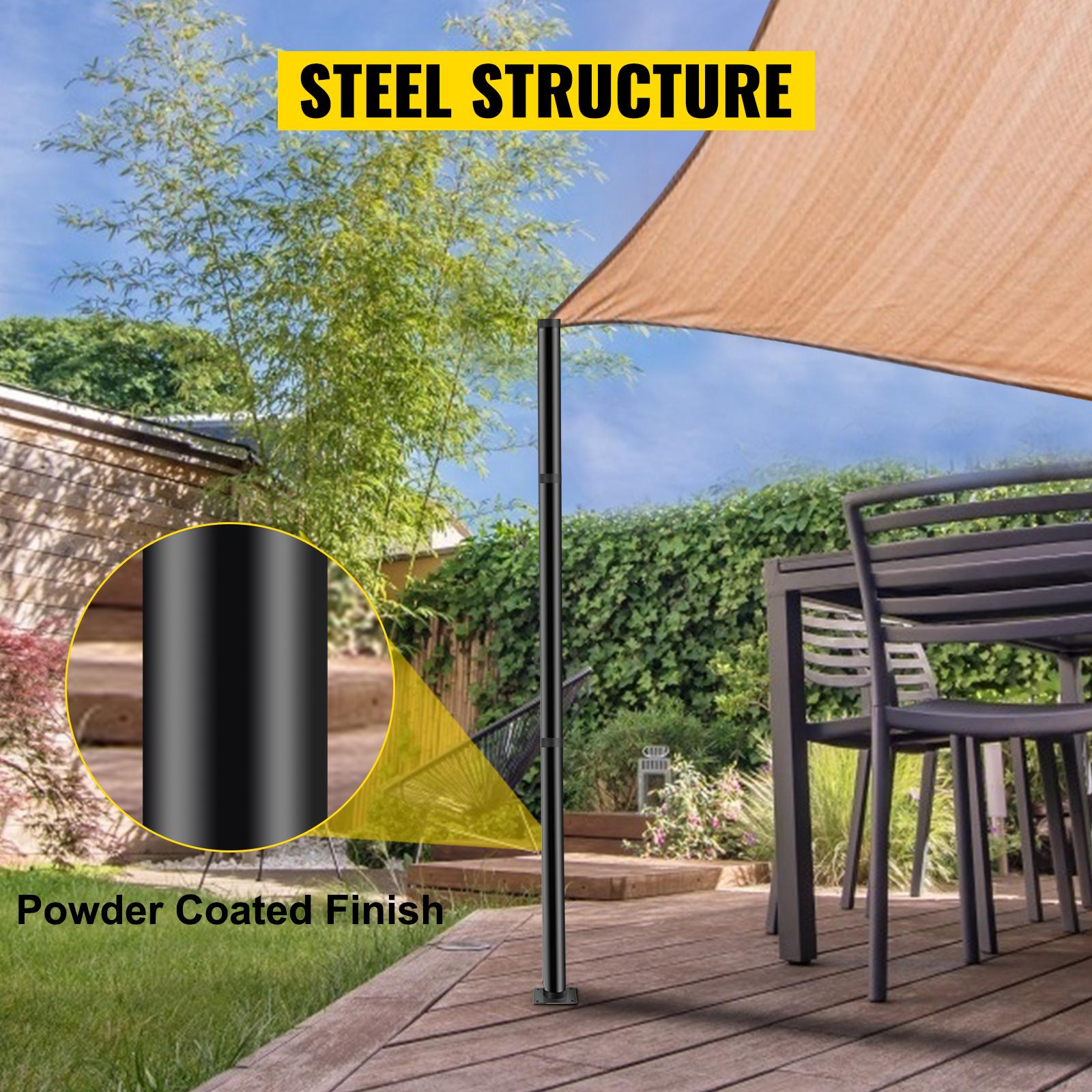 VEVOR Sun Shade Post, 114" Shade Sail Post, 3" Diameter Sail Pole ...