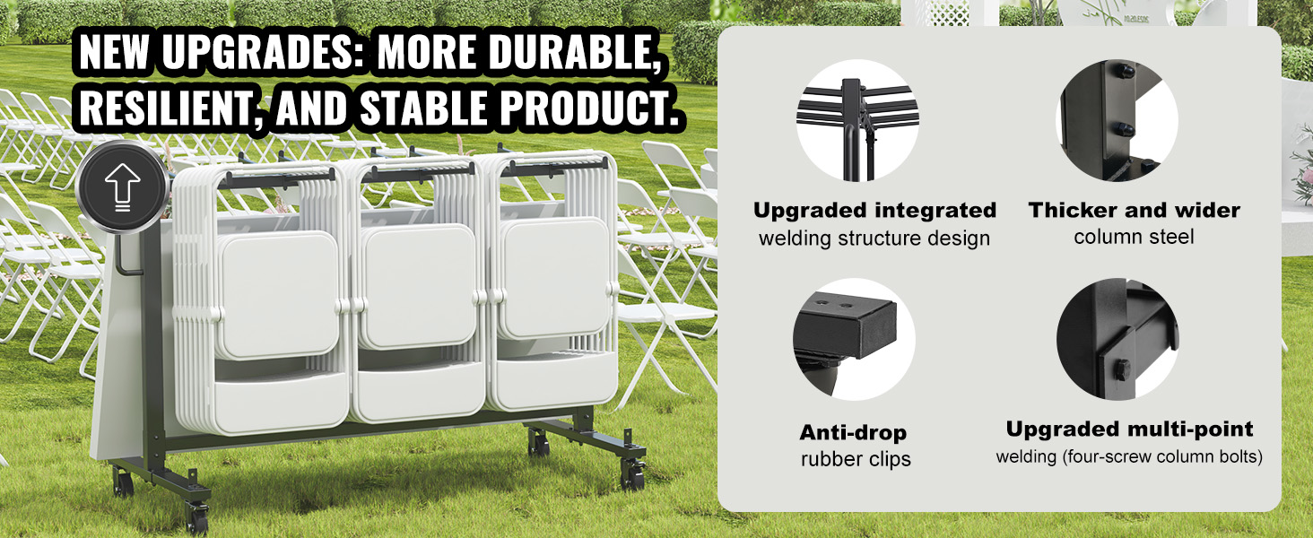 VEVOR Folding Chair Cart, Single Layer Mobile Stackable Chair Dolly ...