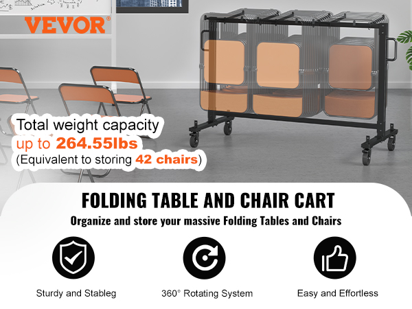 VEVOR Folding Chair Cart, Single Layer Mobile Stackable Chair Dolly ...