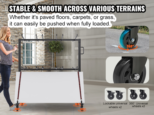 VEVOR Folding Chair Cart, Double Layer Mobile Stackable Chair Dolly ...