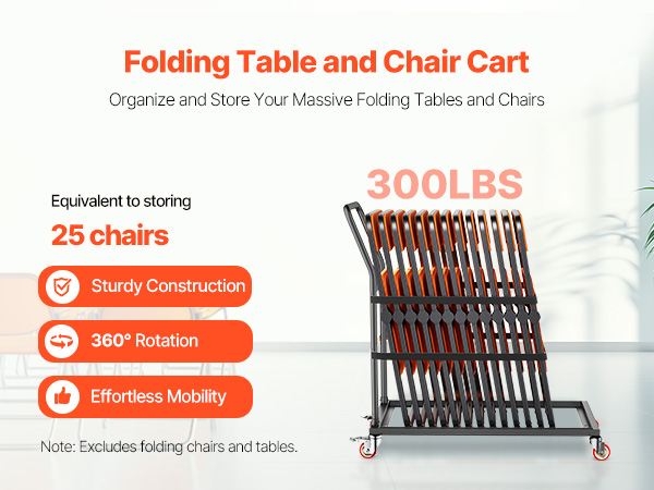 VEVOR Folding Chair Rack Cart for 25 Chairs of 300 LBS L-shape Vertical ...