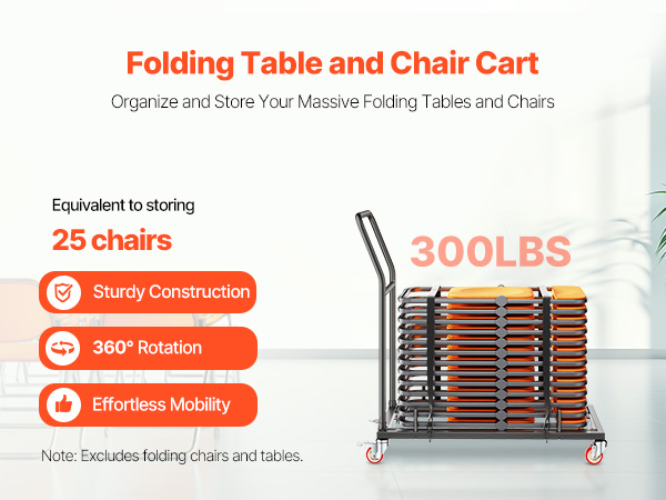VEVOR Folding Chair Rack Cart for 25 Chairs of 300 LBS L-shape ...