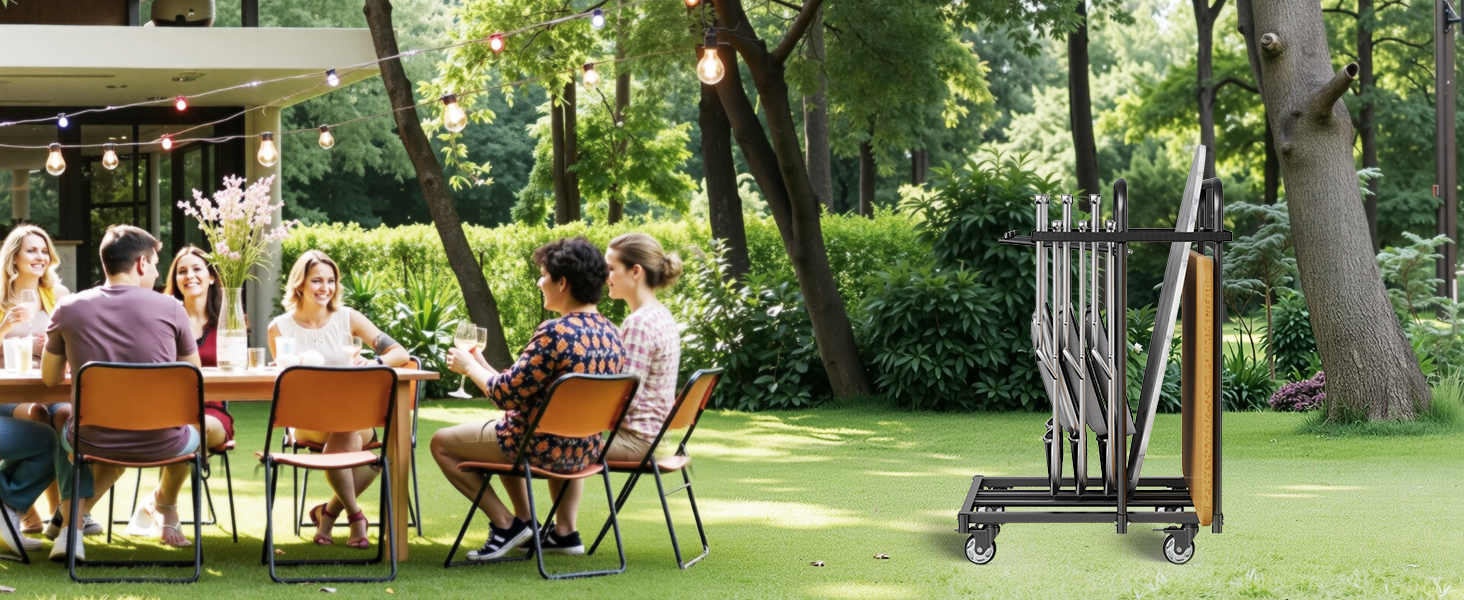 Folding Chair Rack Cart for 5 Tables+14 Chairs of 400LBS with Casters ...