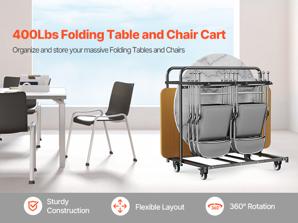 Folding Chair Rack Cart for 5 Tables+14 Chairs of 400LBS with Casters ...