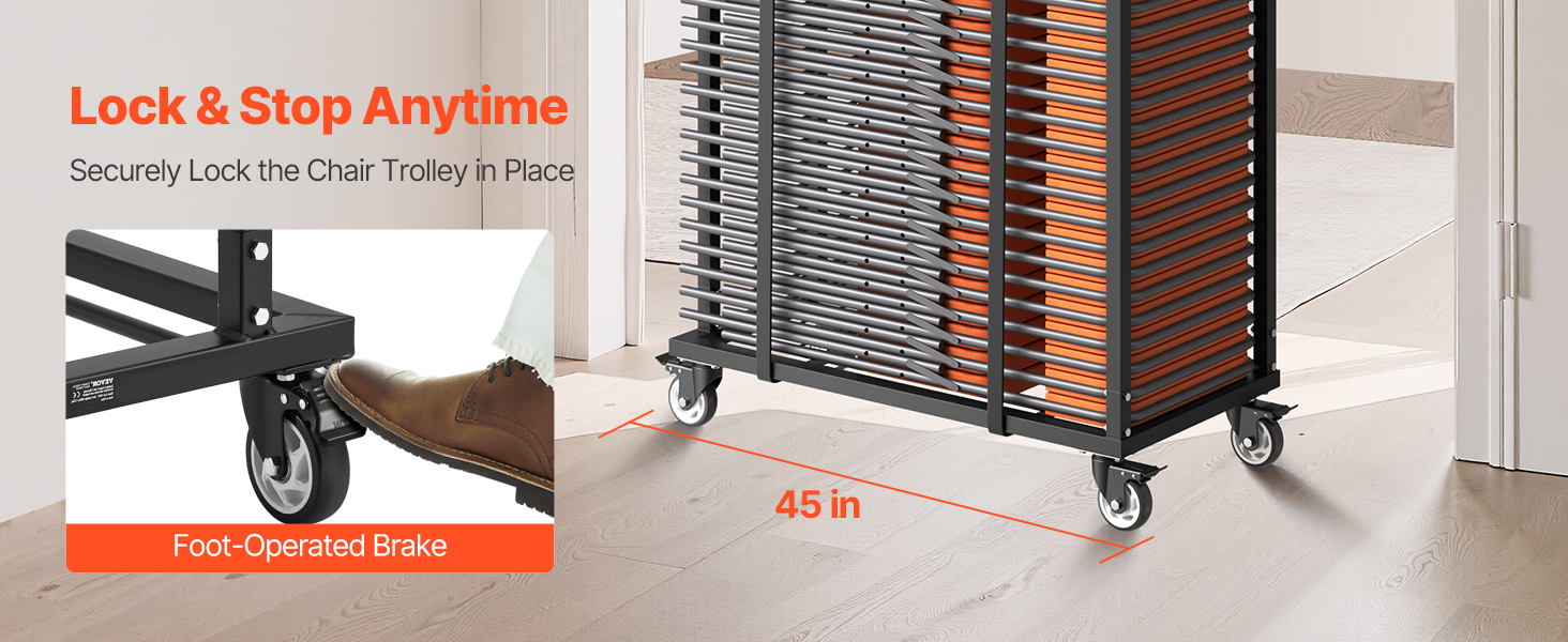Folding Chair Rack Cart for 60 Chairs of 500LBS Casters/Locking Wheels ...