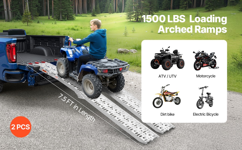 VEVOR 1500 lbs Aluminum Ramps 2Pcs Heavy-duty Loading Ramps with ...