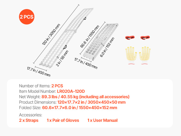 2000 lbs Aluminum Ramps 2Pcs Heavy-duty Loading Ramps with Handles ...