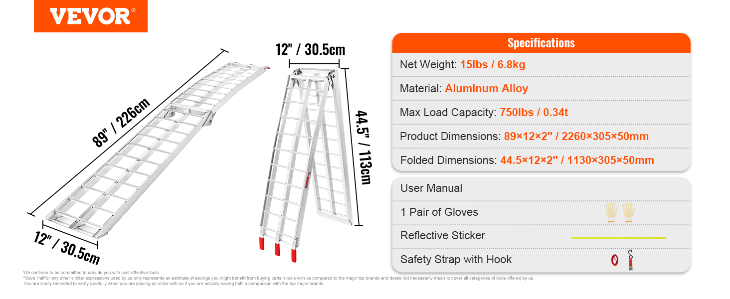 VEVOR Motorcycle Ramps, 750lbs Folding Loading Ramps for Pickup Trucks ...