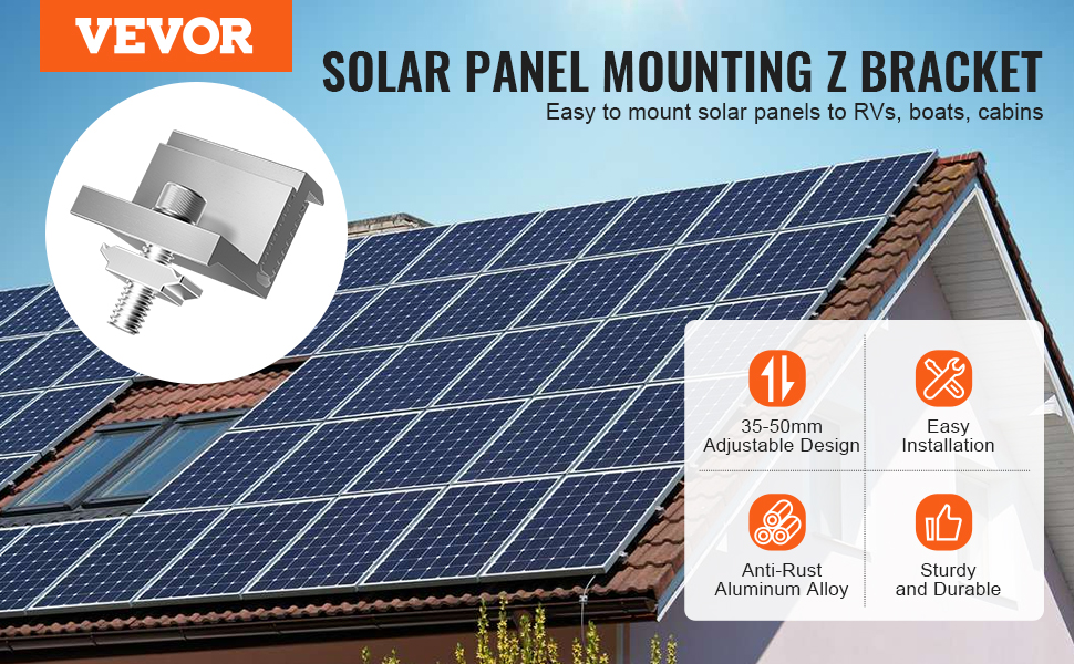 VEVOR Solar Panel Z Mounting Bracket 35-50mm Adjustable Bracket End ...