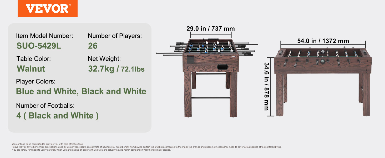 VEVOR Foosball Table, 55 inch Standard Size Foosball Table, Indoor Full ...