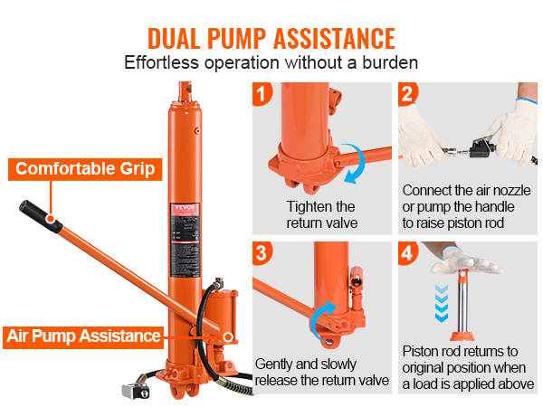 VEVOR Hydraulic Long Ram Jack, 8 Ton Engine Hoist Cylinder with Air ...