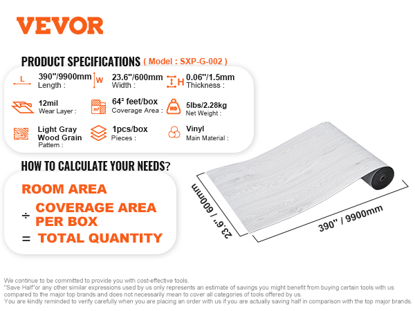 VEVOR Self Adhesive Vinyl Floor Tiles 390 x 23.6 inch, 1.5mm Thick Peel ...