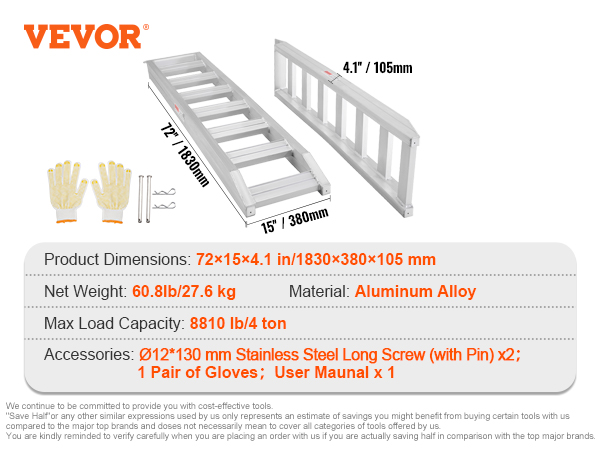 VEVOR Aluminum Ramps, 8810 lbs, Heavy-duty Ramps with Top Hook ...