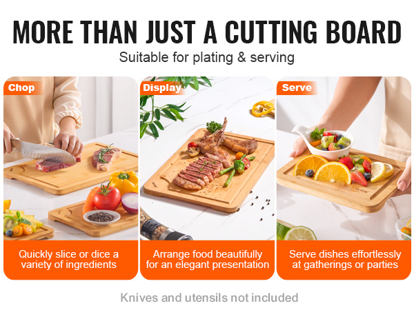 Bamboo Cutting Board Premium Versatile Cut Board with Built-in Handle ...